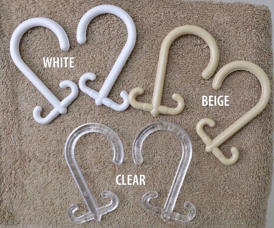 White & Beige Plastic Double Open Ends Shower Curtain Hooks